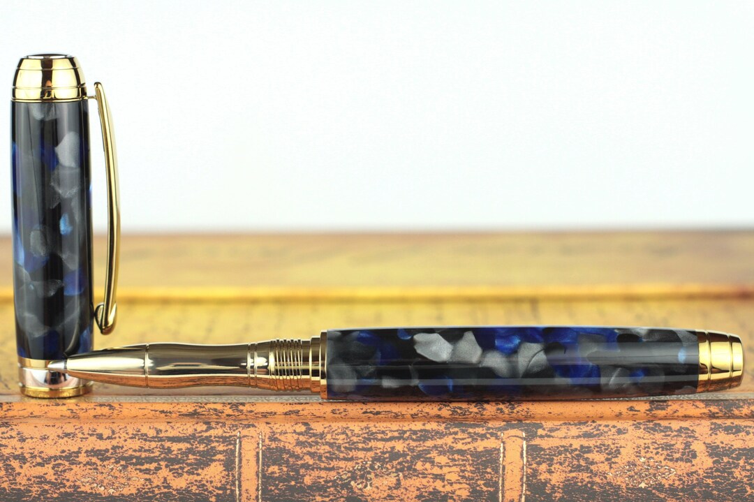 Rollerball Pen - Handmade Erinoid Impero Black and Blue Body - 18 Coat ...