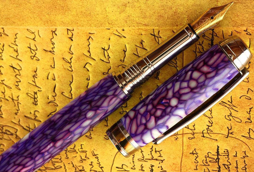 Fountain Pen - Handmade Antique 1920's French Purple Tiffany Casein ...