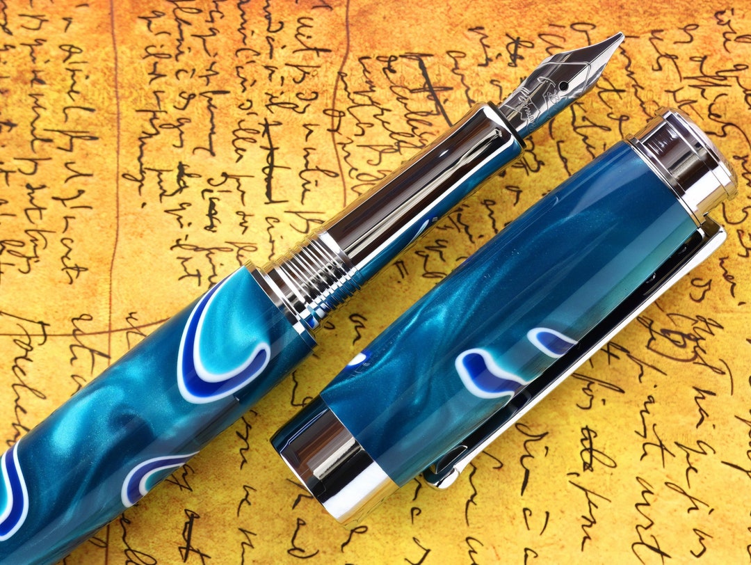 Calligraphy Fountain Pen - Handmade Omas Aqua Acrylic - Bock 1.1mm ...