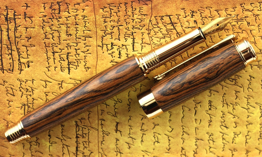 Fountain Pen - Handmade & Engravable Bocote Wood - Bock 23k Gold Plated ...