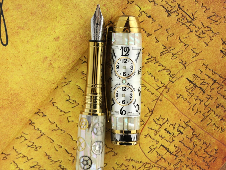 Steampunk Calligraphy Fountain Pen - Abalone & Watch Parts Body - Bock ...