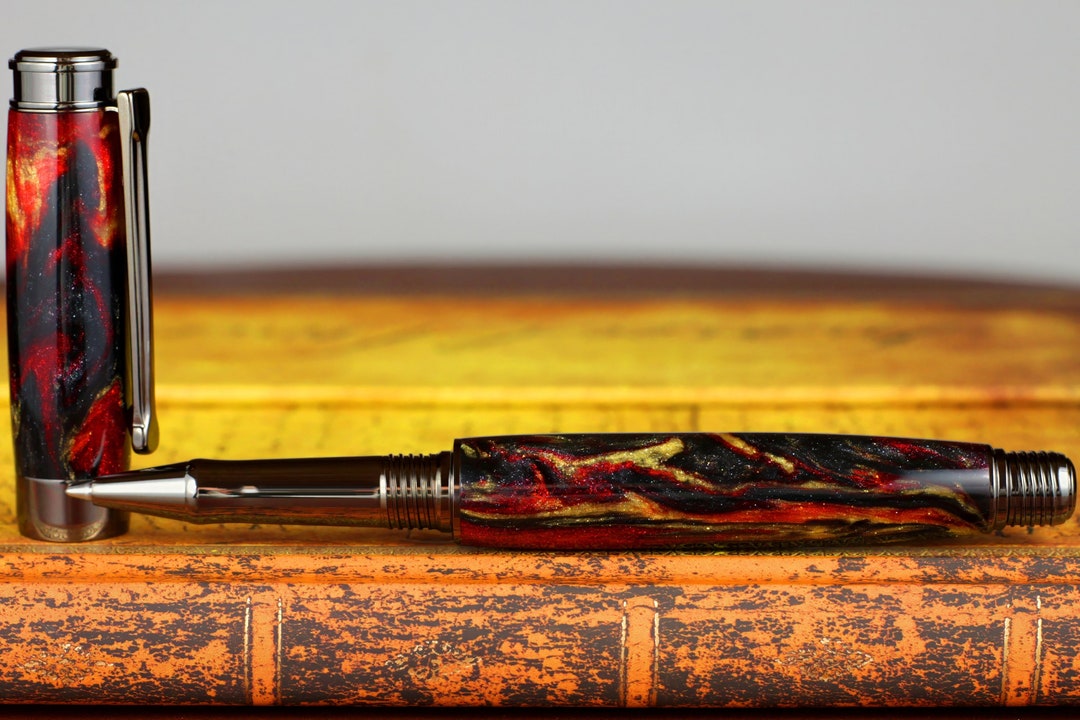 Rollerball Pen - Engravable & Handmade Red Dragon Diamond Cast Acrylic ...