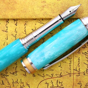 Fountain Pen - Handmade & Engravable Turquoise Acrylic - Bock Stainless ...