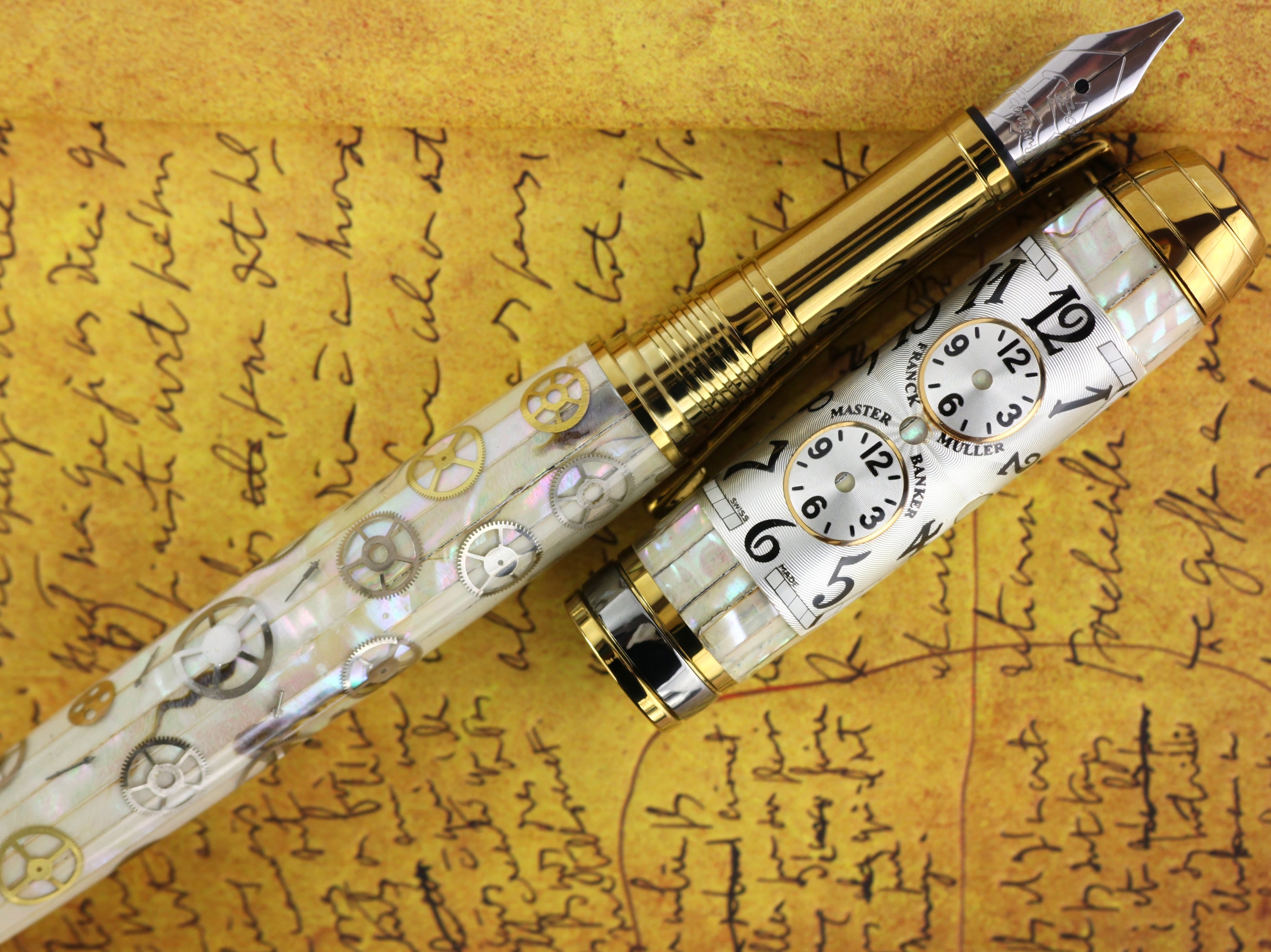 Steampunk Calligraphy Fountain Pen - Abalone & Watch Parts Body - Bock ...