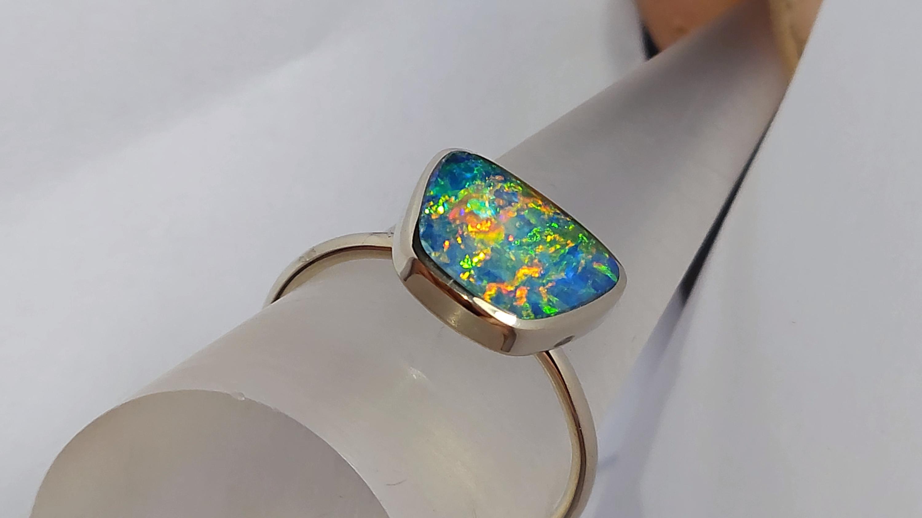 Free Sizing! Neon Old Hans Peak Rainbow Gem Australian Opal Inlay on ...