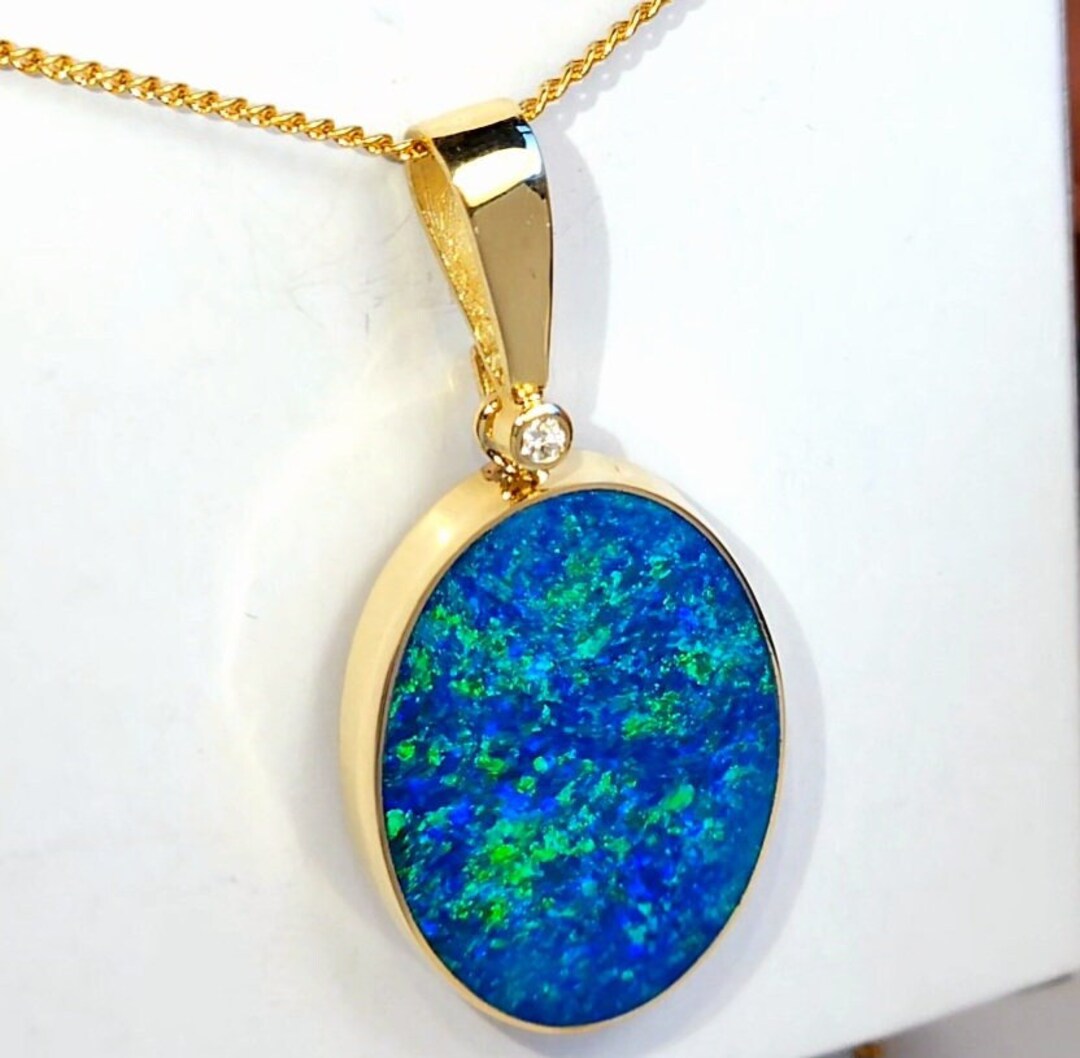 Flawless Oceanic Olympic Legend Gem Opal Inlay on Black 14k Solid Gold ...