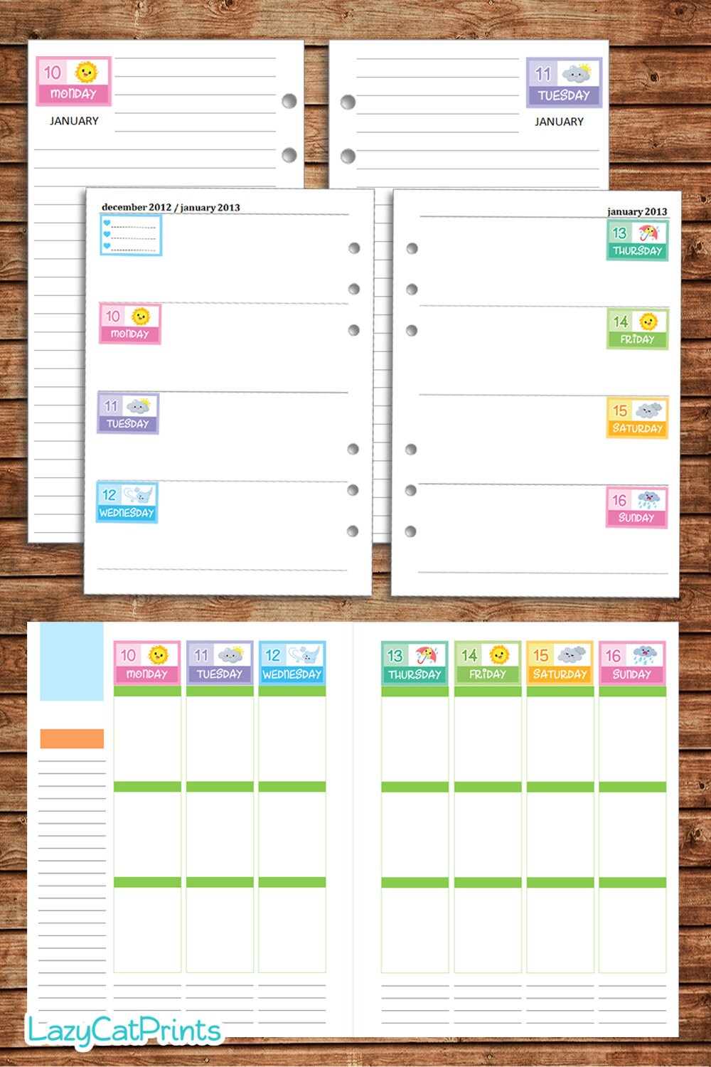 Rainbow Weather and Date Cover Printable Planner Stickers / | Etsy