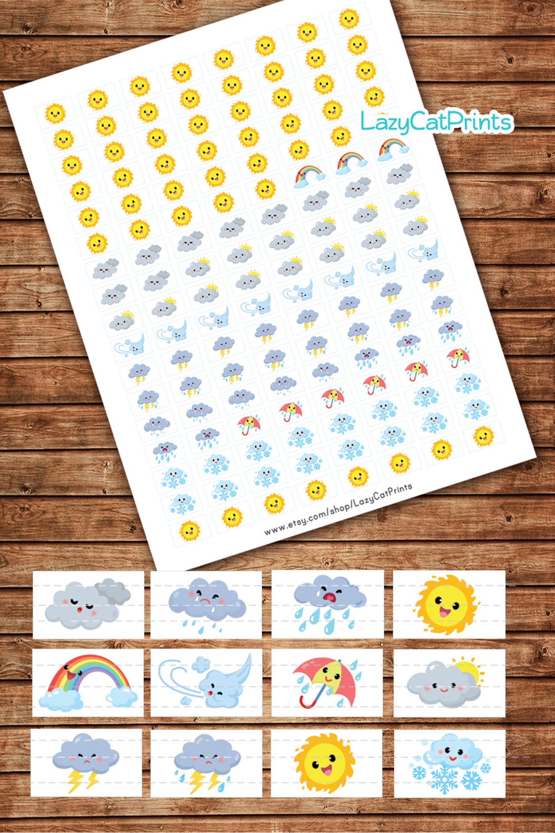 Rainbow Weather and Date Cover Printable Planner Stickers / - Etsy