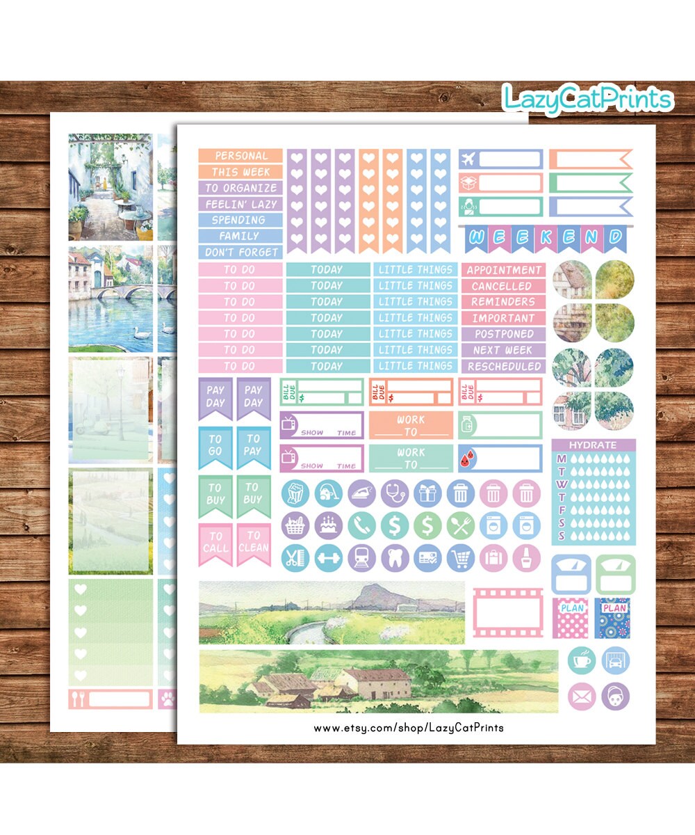 Watercolor Painting Printable Planner Stickers / Erin Condren Planner ...
