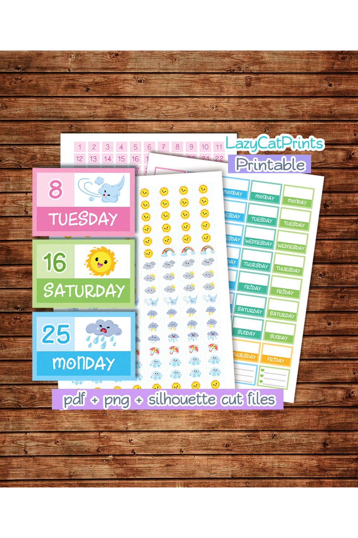 Rainbow Weather and Date Cover Printable Planner Stickers / - Etsy