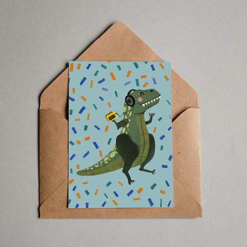 Postcard Birthday Card Happy Birthday Dino | Etsy