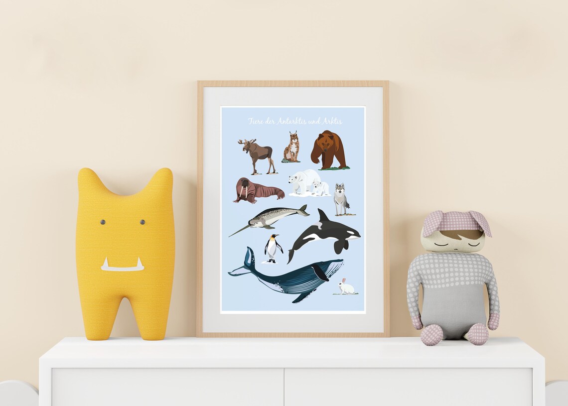 Kinderposter - Kinderzimmer Poster Tiere der Arktis und Antarktis - Etsy.de