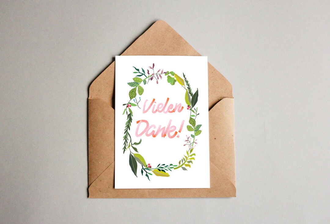 Postcard Greeting Card Flower Wreath Thank You - Etsy