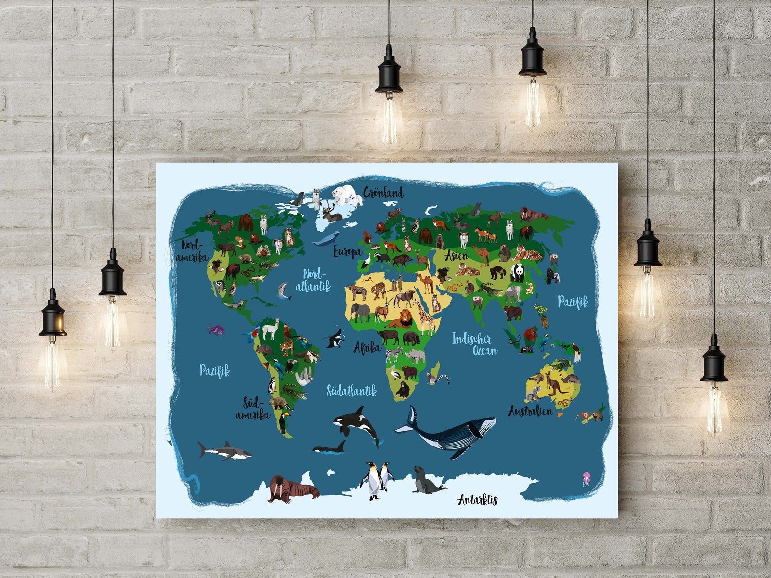 Art Print - Illustration World Map Animals Poster - Etsy UK