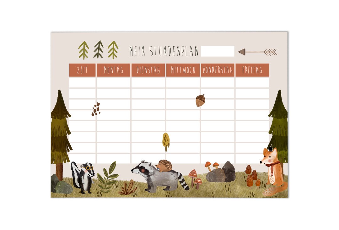 Timetable A4 Forest Animals School Start Timetables Animals Forest ...