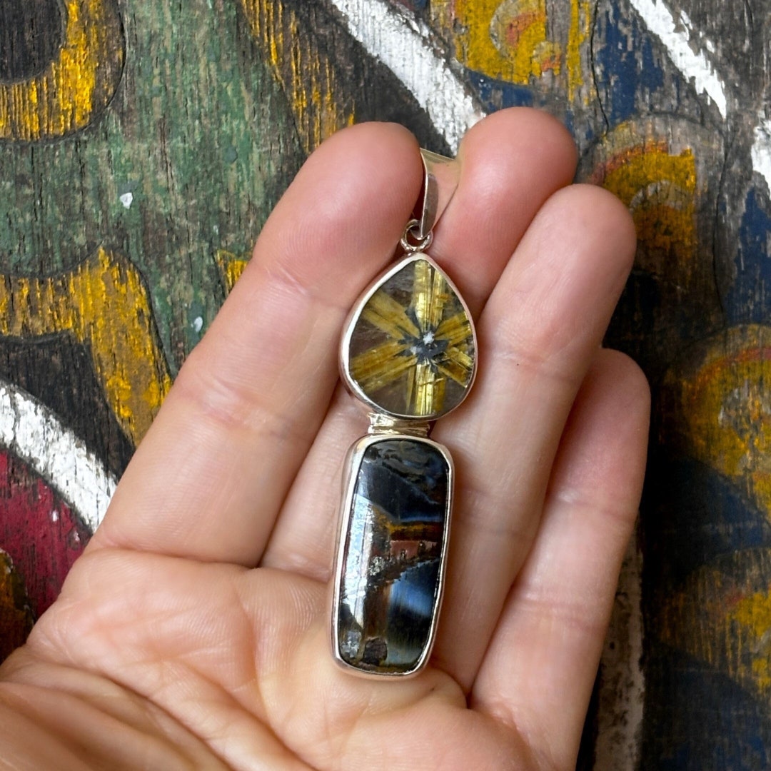 Star Rutilated Quartz and Marra Mamba Tiger’s Eye Pendant - Etsy