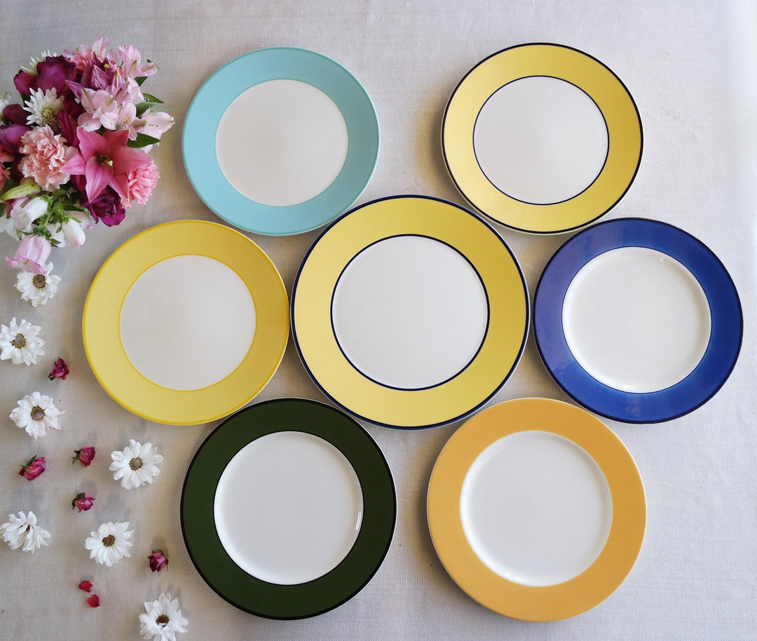 Pagnossin Treviso Italy DINNER PLATES - 12" Chop Plate - Yellow Blue ...