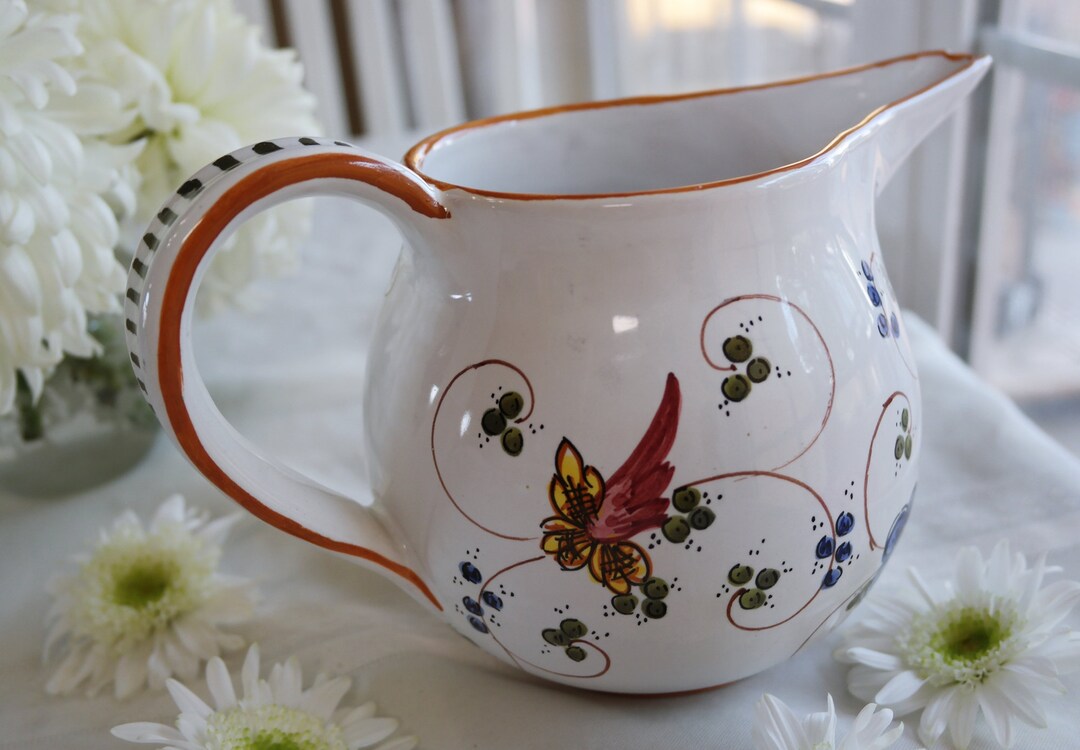 Deruta WHITE PITCHER 34 Oz - Hand Painted Italian Pottery - Red Blue ...