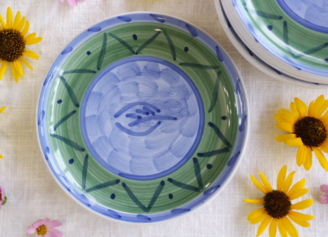 Caleca SALAD PLATE 8 Espero Pattern Green Blue Leaf - Etsy