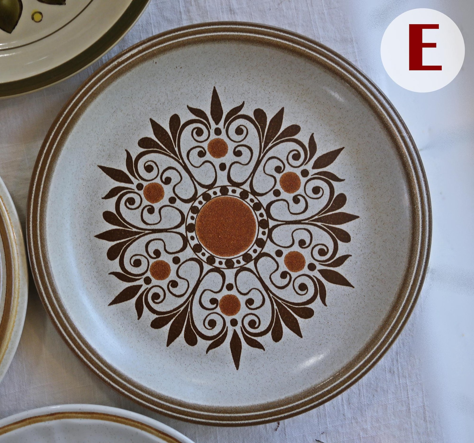 Stoneware DINNER PLATES - Floral Patterns - Yellow Orange Brown ...