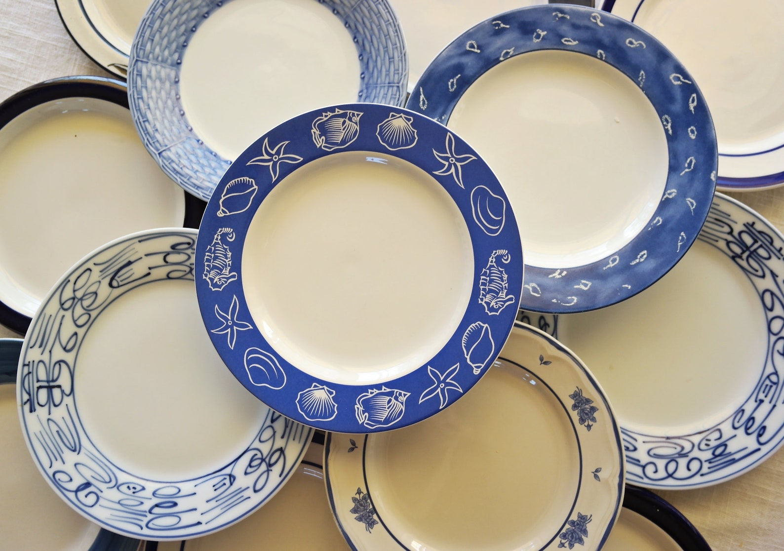 Blue White SALAD PLATES Blue Border White Center - Etsy
