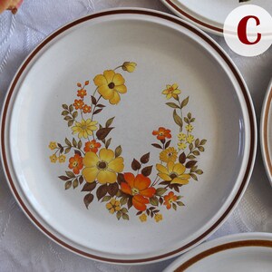 Stoneware DINNER PLATES - Floral Patterns - Yellow Orange Brown ...