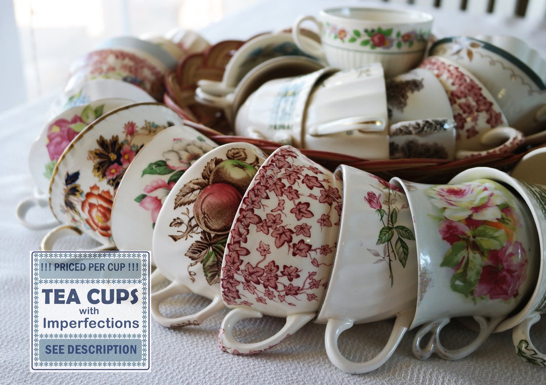 VINTAGE TEA CUPS W/imperfections - Damaged Teacups - Shabby Chic ...