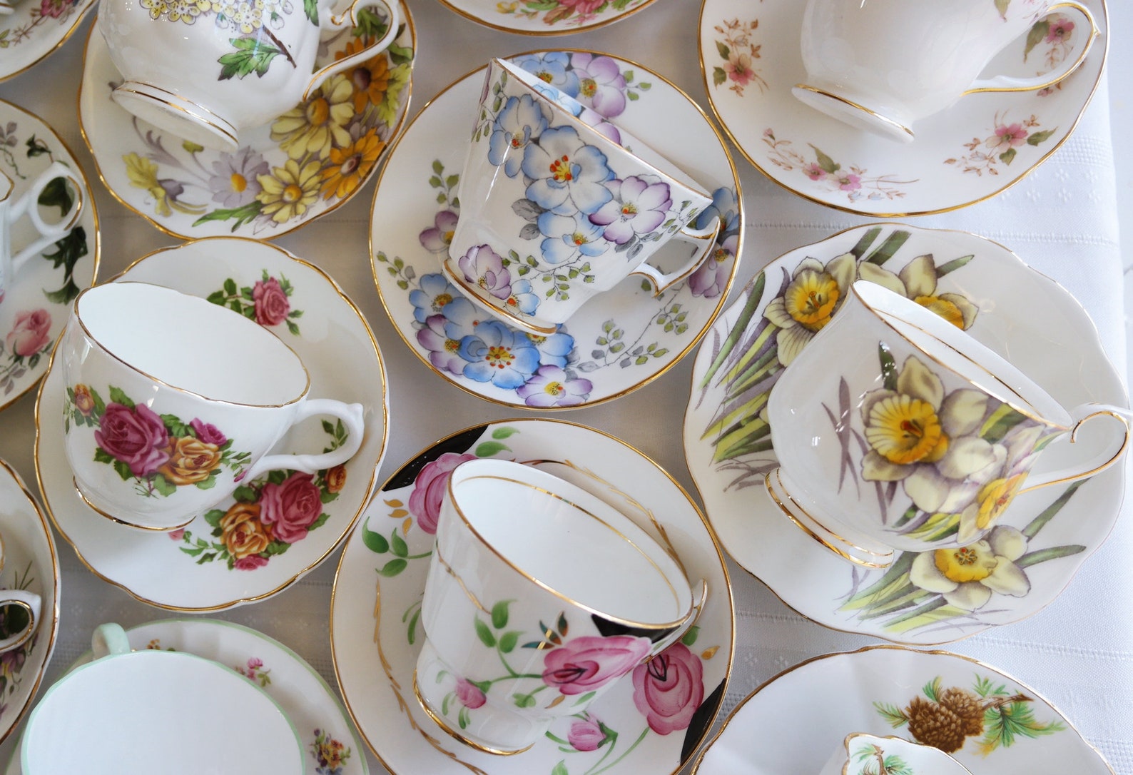 Bone China CUPS & SAUCERS English Floral Patterns - Etsy