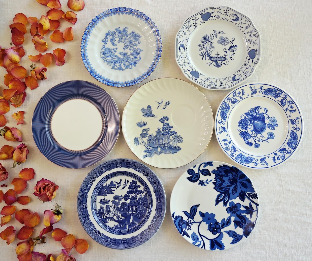 Blue White SALAD PLATES - Size 7.25" to 8" - Farmhouse Dining - French ...