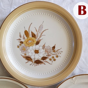Stoneware DINNER PLATES - Floral Patterns - Yellow Orange Brown ...
