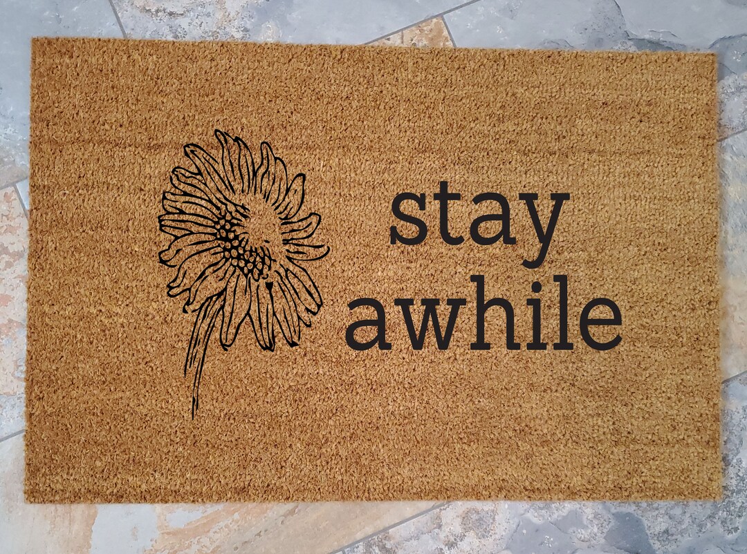 Buy Stay Awhile Door Mat / Sunflower Doormat / Inviting Door Mat ...