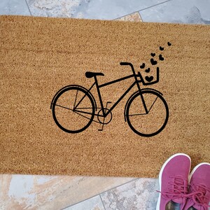 Bicycle With Hearts Doormat / Custom Doormats / Welcome Mat ...