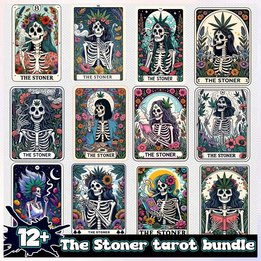 The Stoner Skeleton Tarot Card PNG, Funny Cannabis Sublimation Design ...