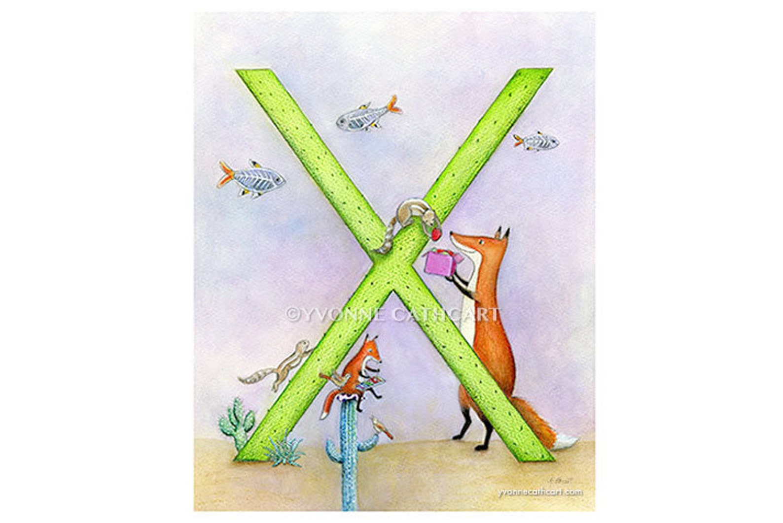 Alphabet Letters, Animal Art, Letter X Print, Fox Print, Initial Art ...