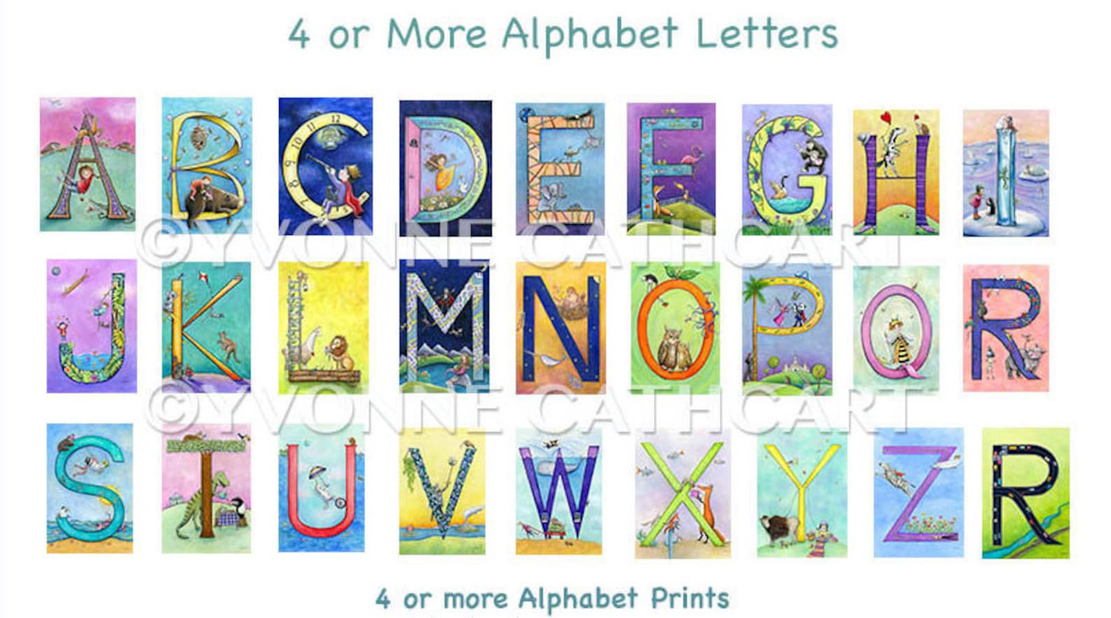 Nursery Wall Art Alphabet Letters Kids Initials Animal Art - Etsy