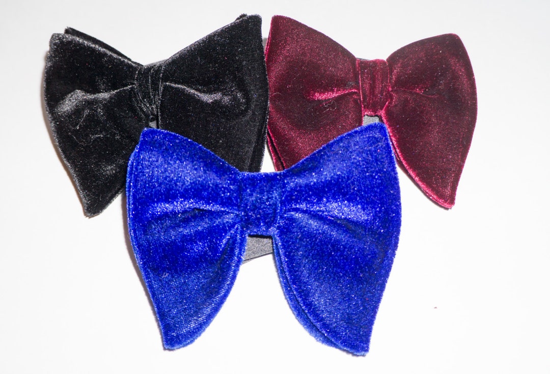 Set of 3 Mens Oversized Bow Ties Black Velvet Bow Tie, Burgundy Bow Tie ...