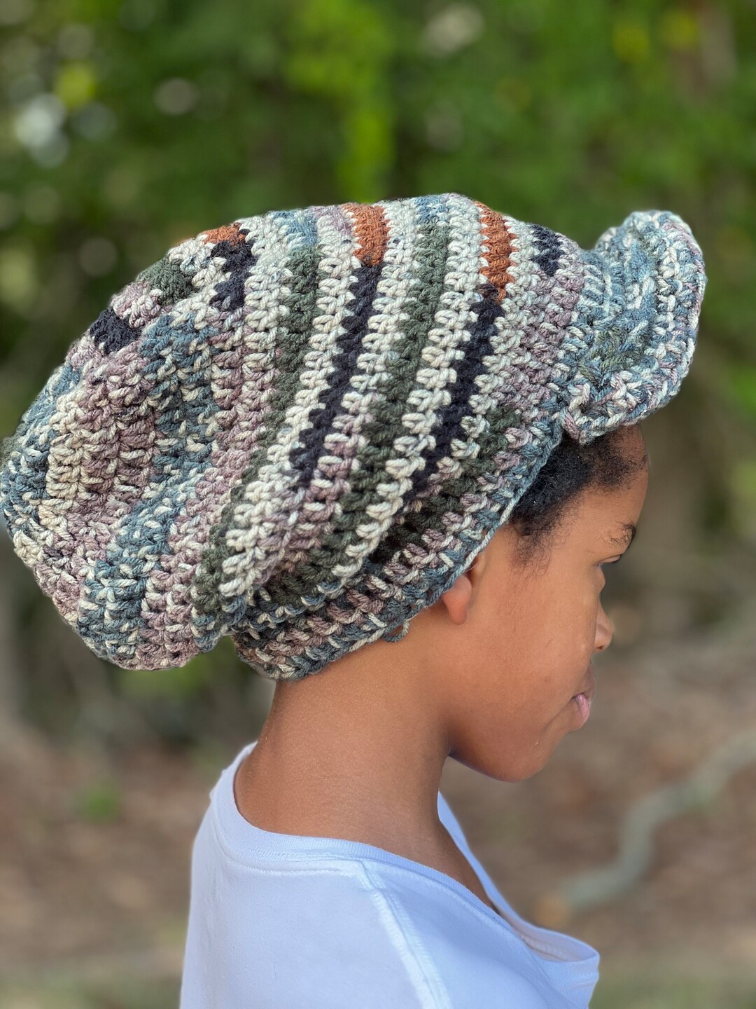 Camo Crochet Loc Tam Beanie With Brim and Drawstring - Etsy