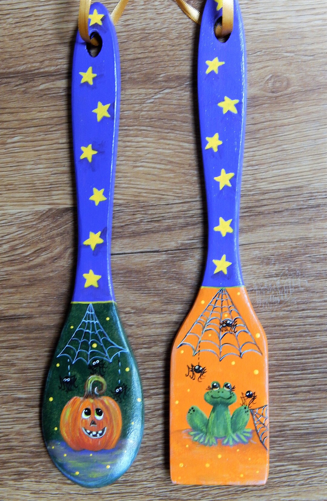 Hand Painted Halloween Spoon and Spatula Set, Jack O' Lantern, Frog ...