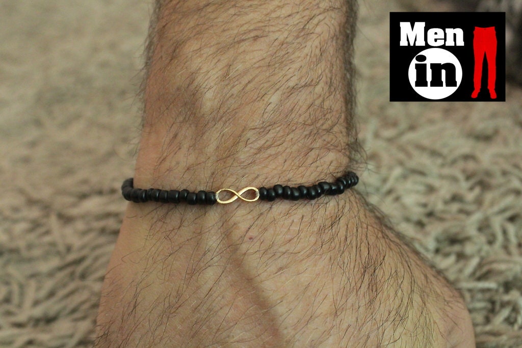 Men's Black Seed Bead Infinity Bracelet, Unisex Bangle - Etsy