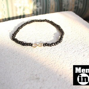 Men's Black Seed Bead Infinity Bracelet, Unisex Bangle - Etsy