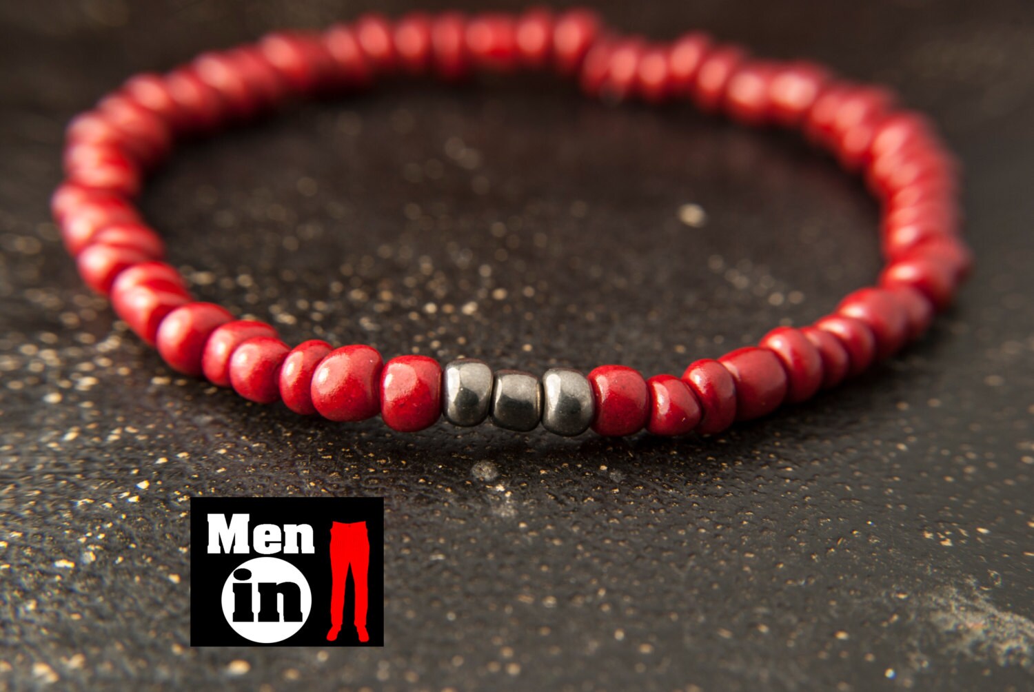 Red Slim Bracelet, Men Bracelet, Glass Beaded Bracelet, Friendship ...