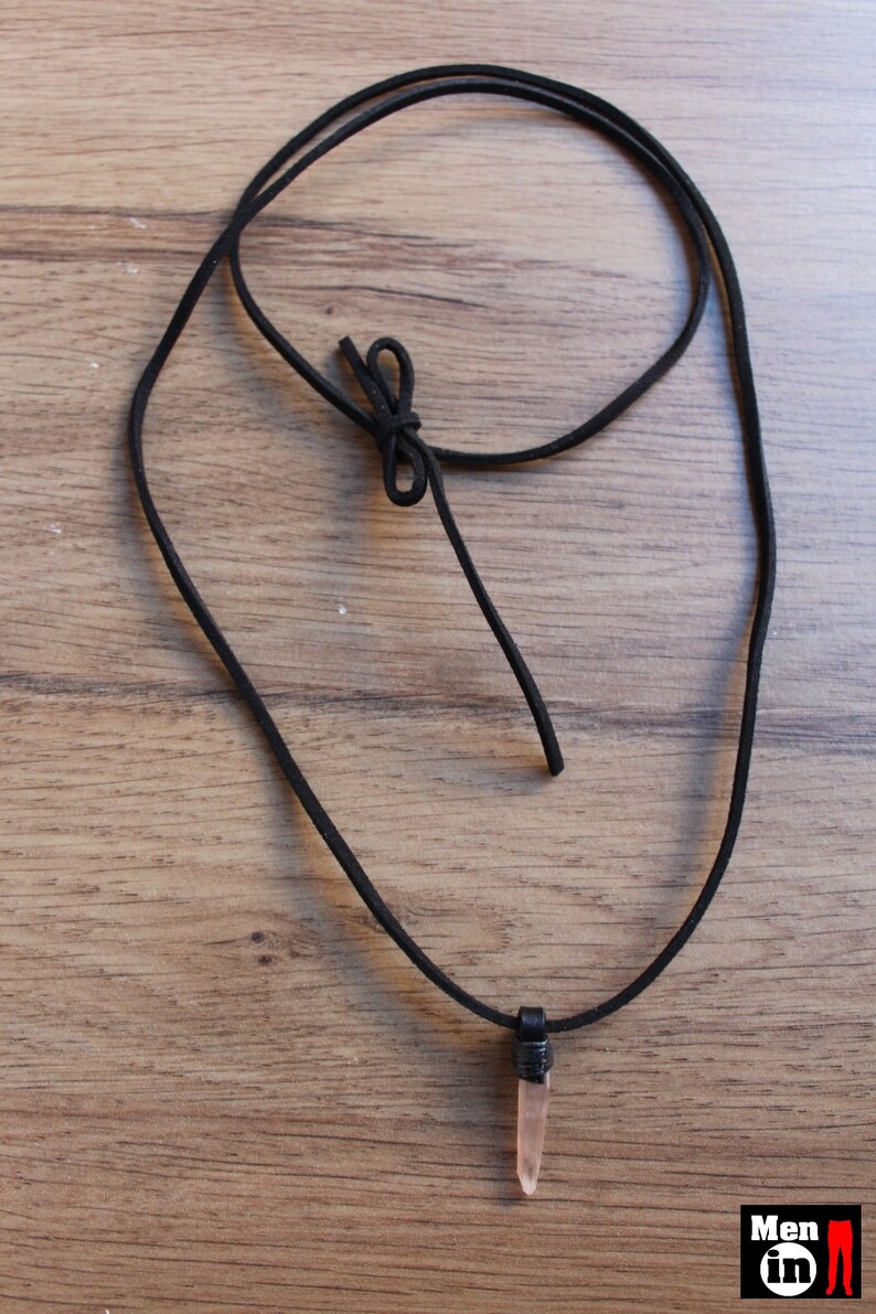 Suede Leather Necklace, Raw Crystal Pendant, Boho Choker - Etsy