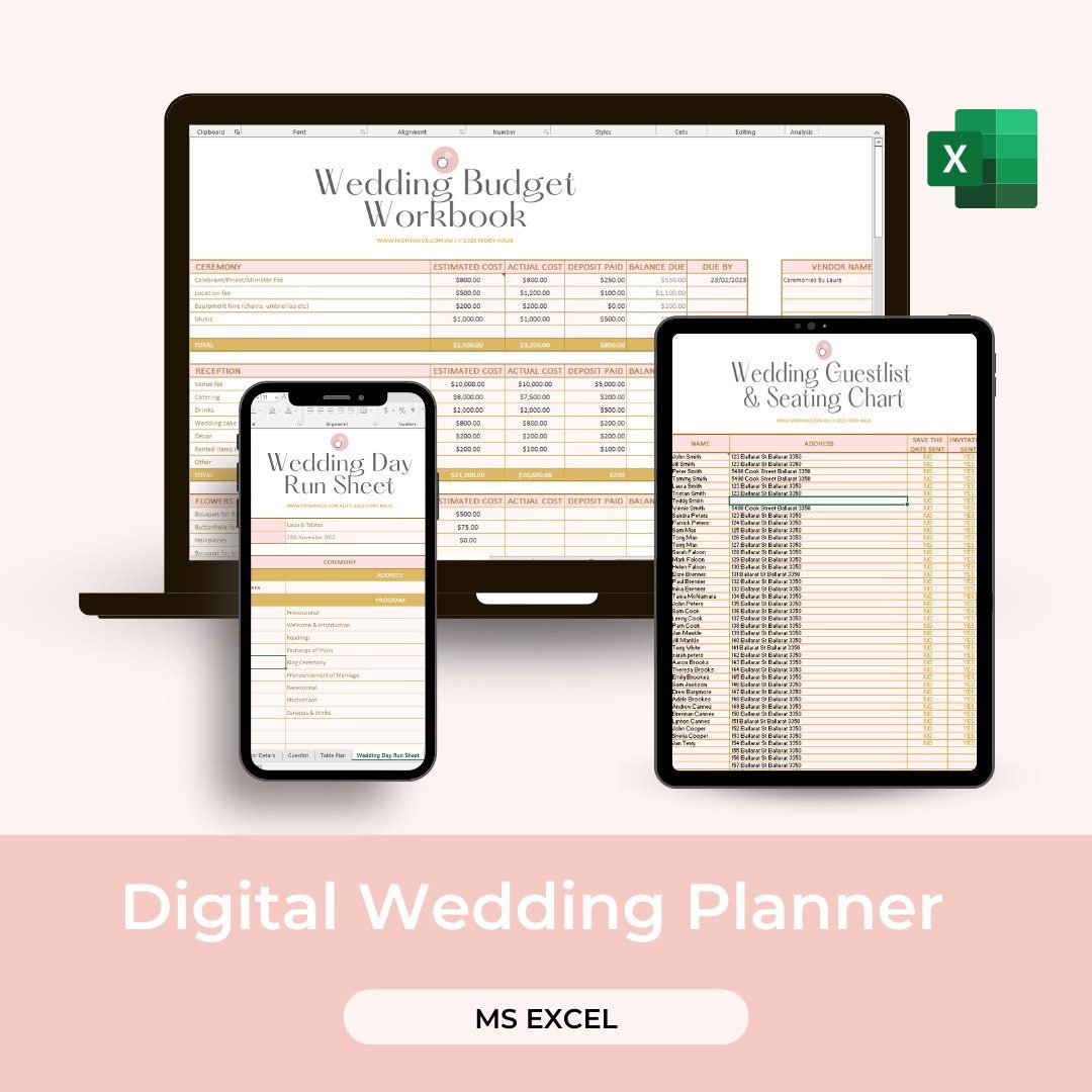 Wedding Spreadsheet, Wedding Planner Spreadsheet, Digital Guest List ...