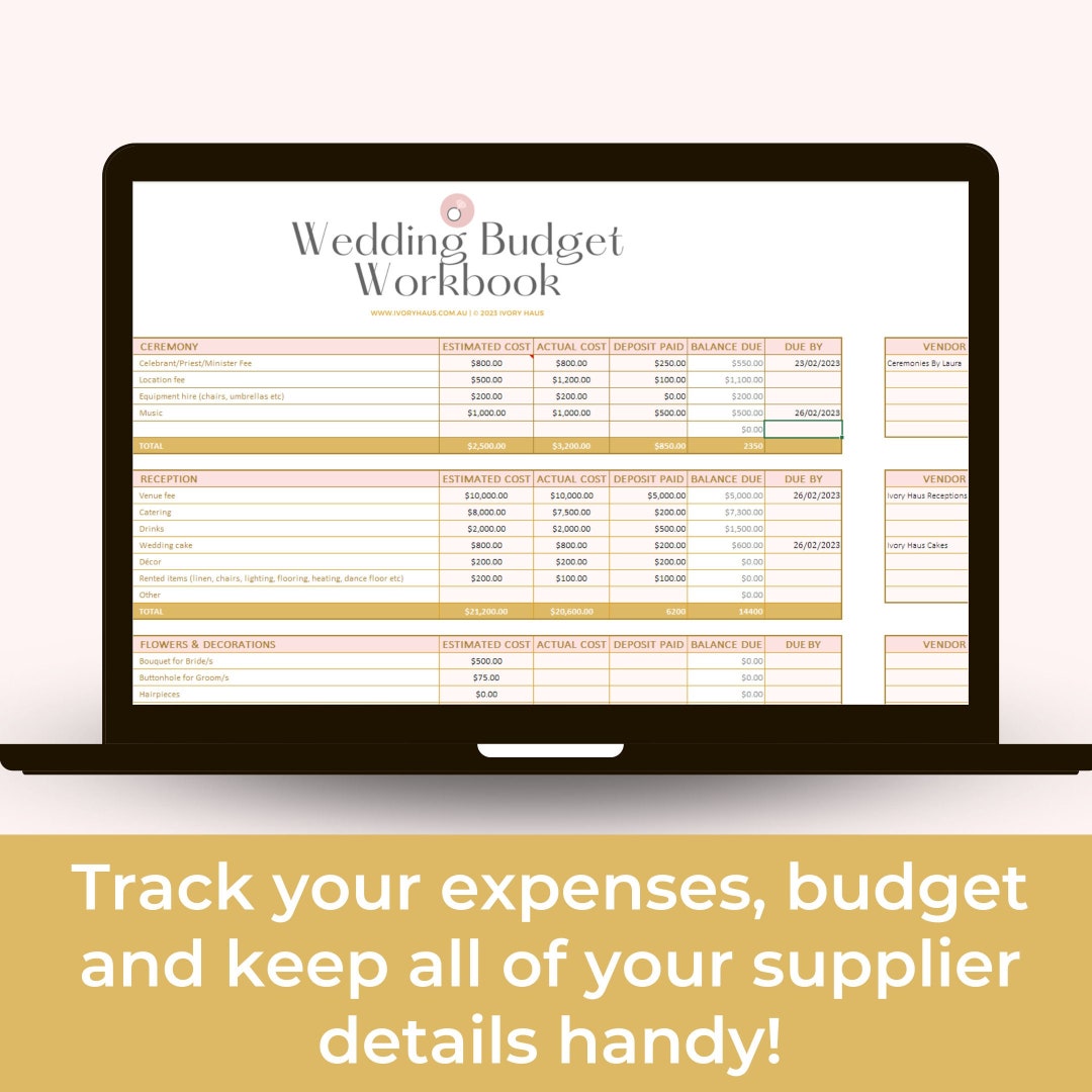 Excel Wedding Budget Tracker, Excel Wedding Budget Vendor Tool, Wedding ...