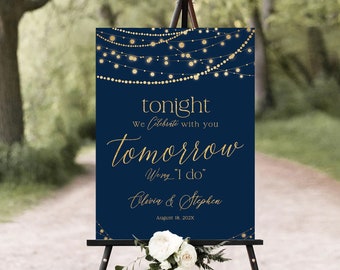 Rehearsal Dinner Sign, Rehearsal Dinner Decor, Navy Blue and Gold Decor ...