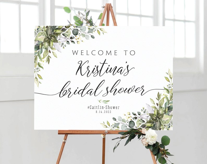 Bridal Shower Sign, Greenery Bridal Shower, Greenery Shower Decoration ...