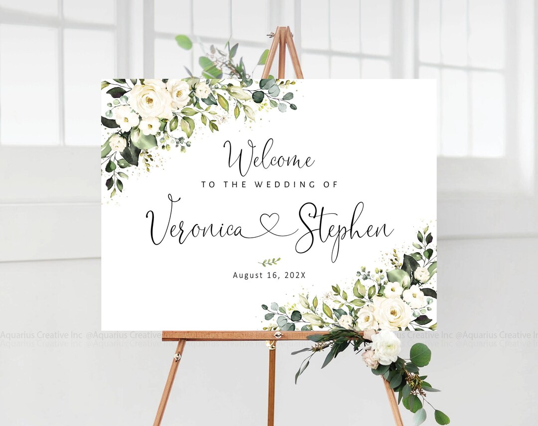 Wedding Welcome Sign, White Rose Wedding Sign, Welcome Wedding Sign ...