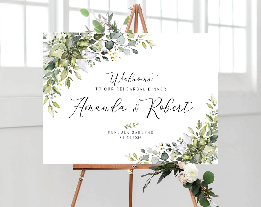 Rehearsal Dinner Sign, Wedding Rehearsal Dinner, Greenery Wedding ...