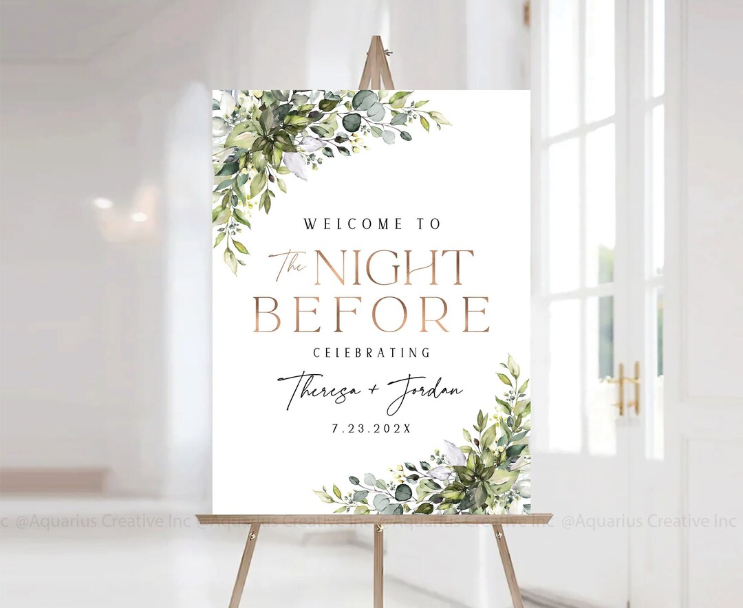 Rehearsal Dinner Sign, Wedding Rehearsal Dinner, Greenery Wedding ...