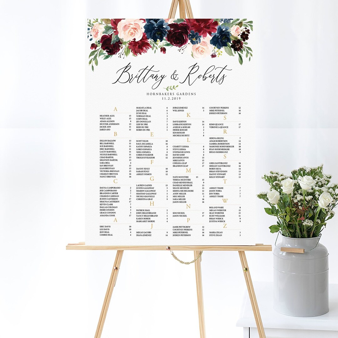 Wedding Seating Chart Wedding Seating Chart Alphabetical - Etsy